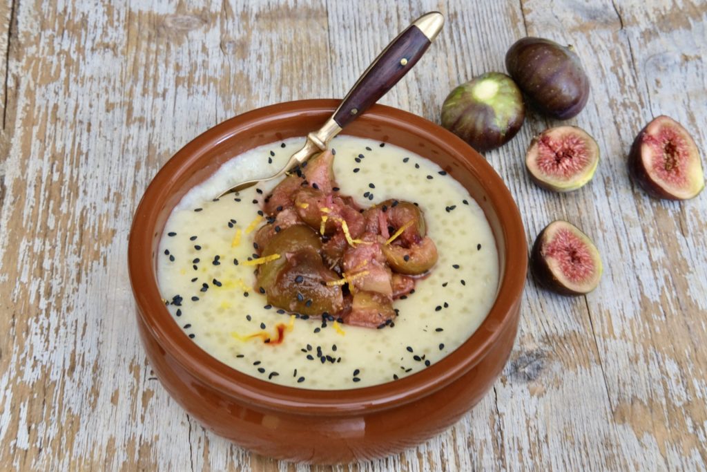 Tapioca Saffron Pudding with Fresh Fig Jam - anatabain.com